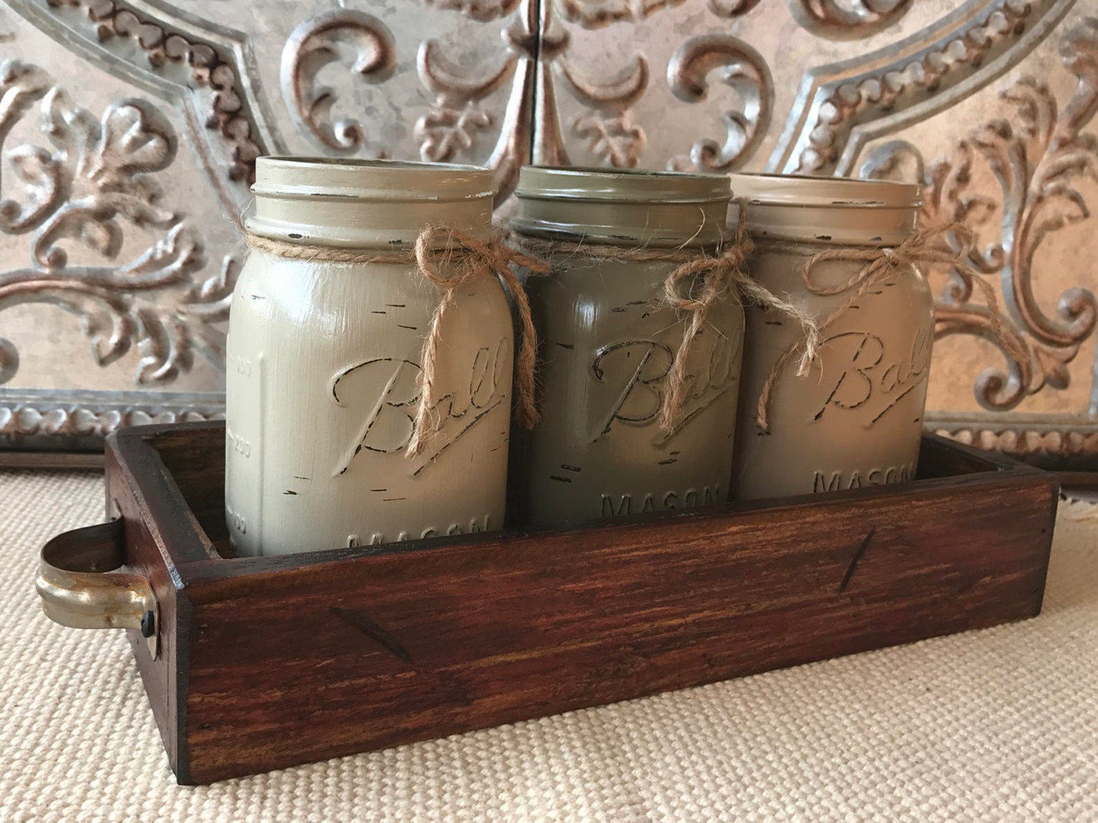 MASON Jar Decor Centerpiece Wood Tray 3 Ball Pint Jars | Etsy