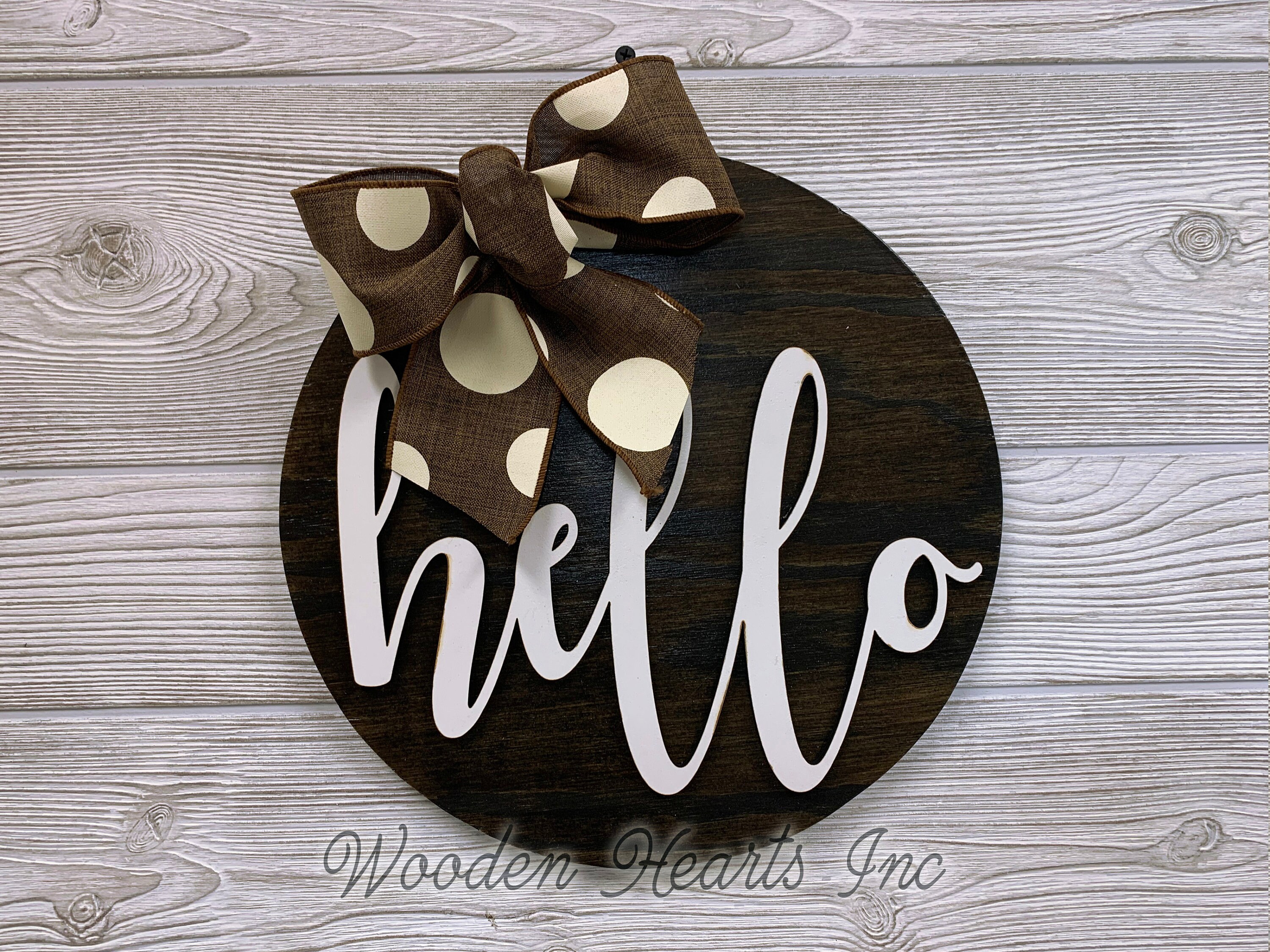 HELLO Round Sign Wood Wall Mount 12 Circle 3D Home Decorative Plaque ...