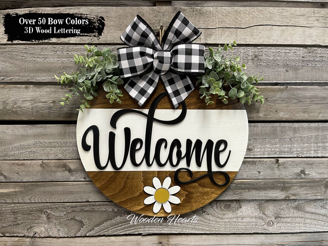 Daisy Welcome Sign | 3D Wood Door Hanger, Front Porch Decor - Etsy