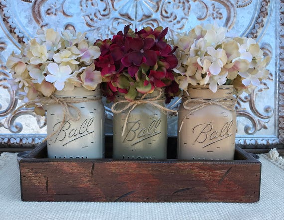 MASON Jar Decor Centerpiece Wood Tray 3 Ball Pint Jars | Etsy