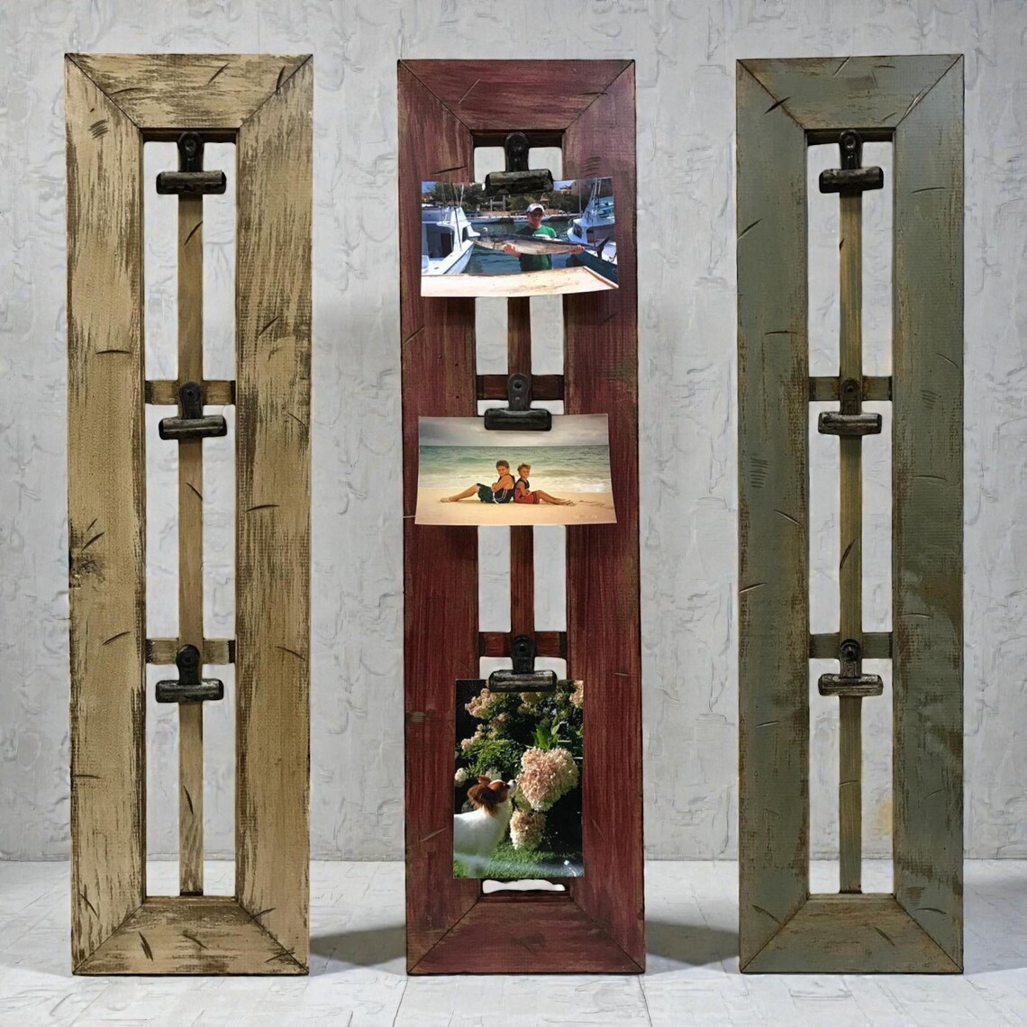 Rustic Wood Picture Frame With Clips – Farmhouse Photo Holder, Memo ...