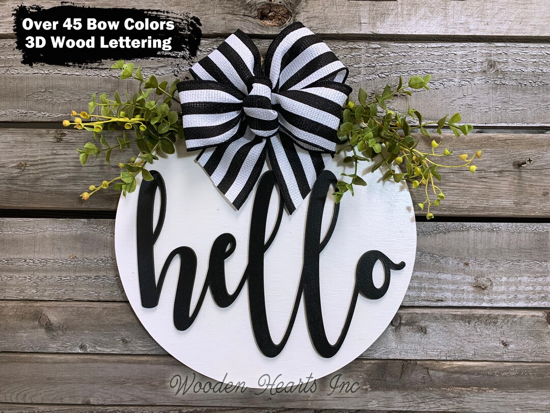 HELLO Round Sign Wood Wall Mount 12" Circle 3D Home Decorative Plaque ...