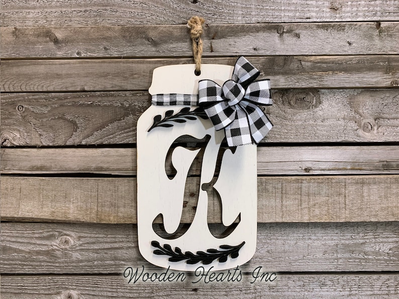 Mason Jar Decor Wall LETTER JAR With BOW Personalized Hanging - Etsy