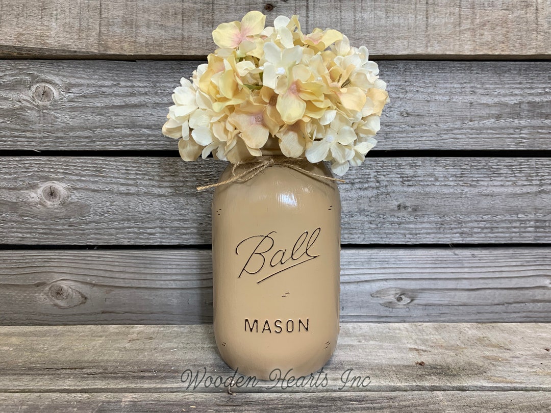 MASON JAR Decor Distressed Ball QUART Hand Painted Reclaimed Cream ...