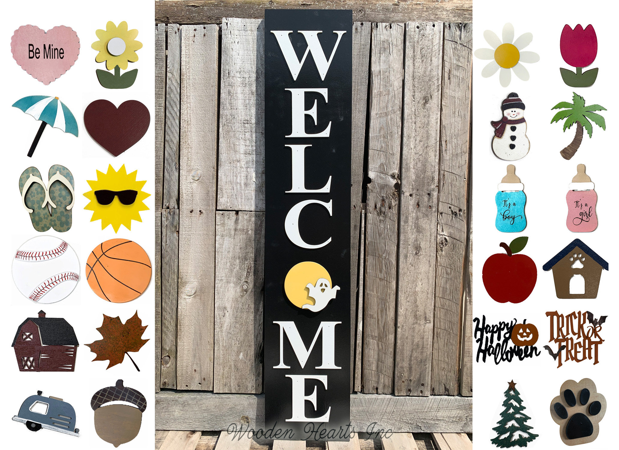 Interchangeable Season Changer Welcome Sign 45, Large Vertical Porch ...