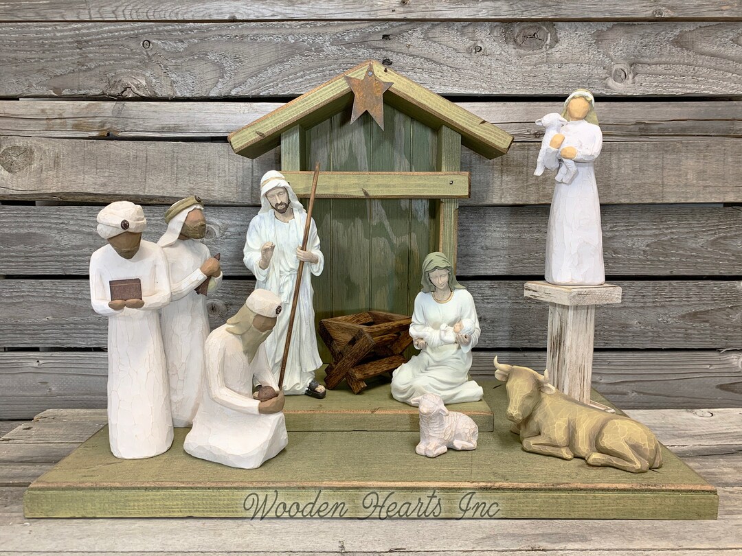 Willow Tree Compatible STABLE WOODEN Nativity CRECHE *lighted Christmas ...