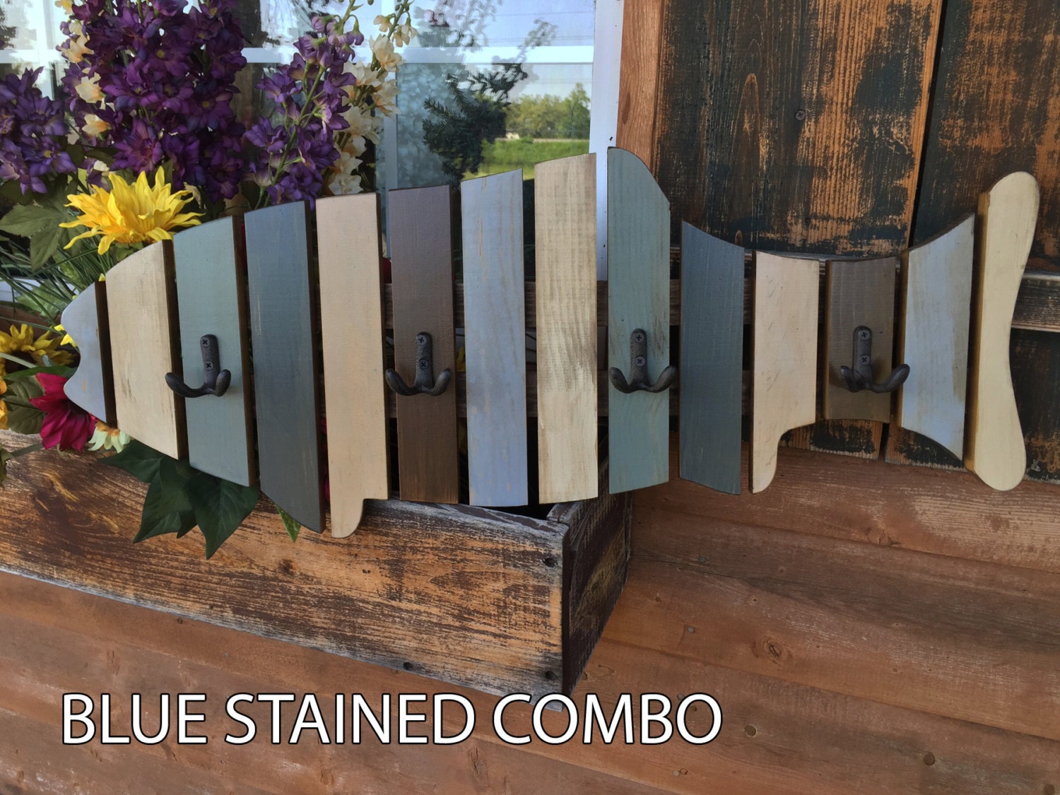 COAT RACK FISH Shaped Towel Reclaimed Wood 6 metal hooks Lake | Etsy