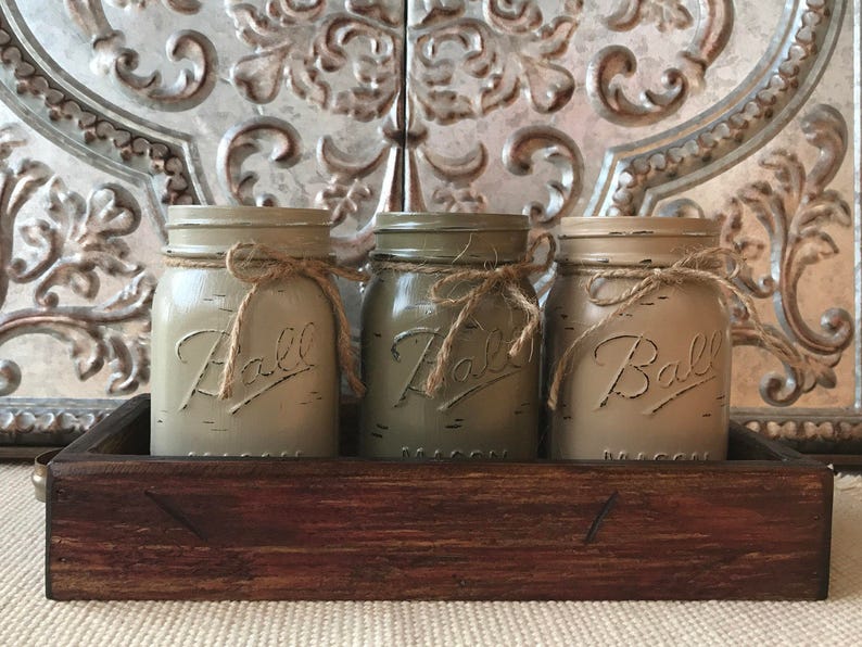 MASON Jar Decor Centerpiece Wood Tray 3 Ball Pint Jars | Etsy