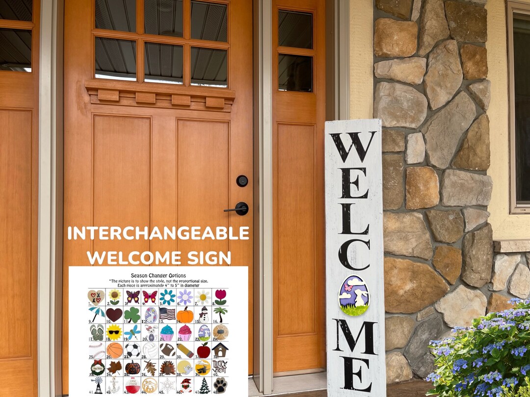 Interchangeable Welcome Sign 45", Large Distressed Vertical Porch Sign ...