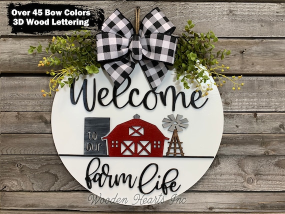 FARM Sign Wood WELCOME to Our Farm Life Front Door Hanger - Etsy
