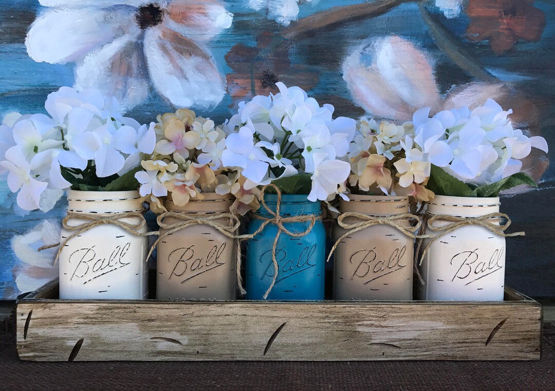 MASON Jar Decor Centerpiece (flowers Optional) -antique Kitchen TRAY ...