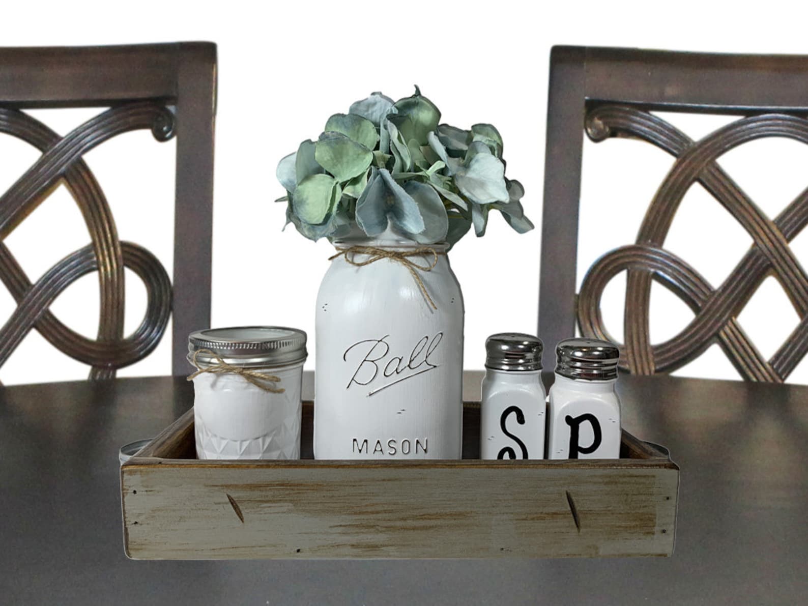 MASON Jar Kitchen 5pc SET in Antique White TRAY, Mini Quilted, Quart ...
