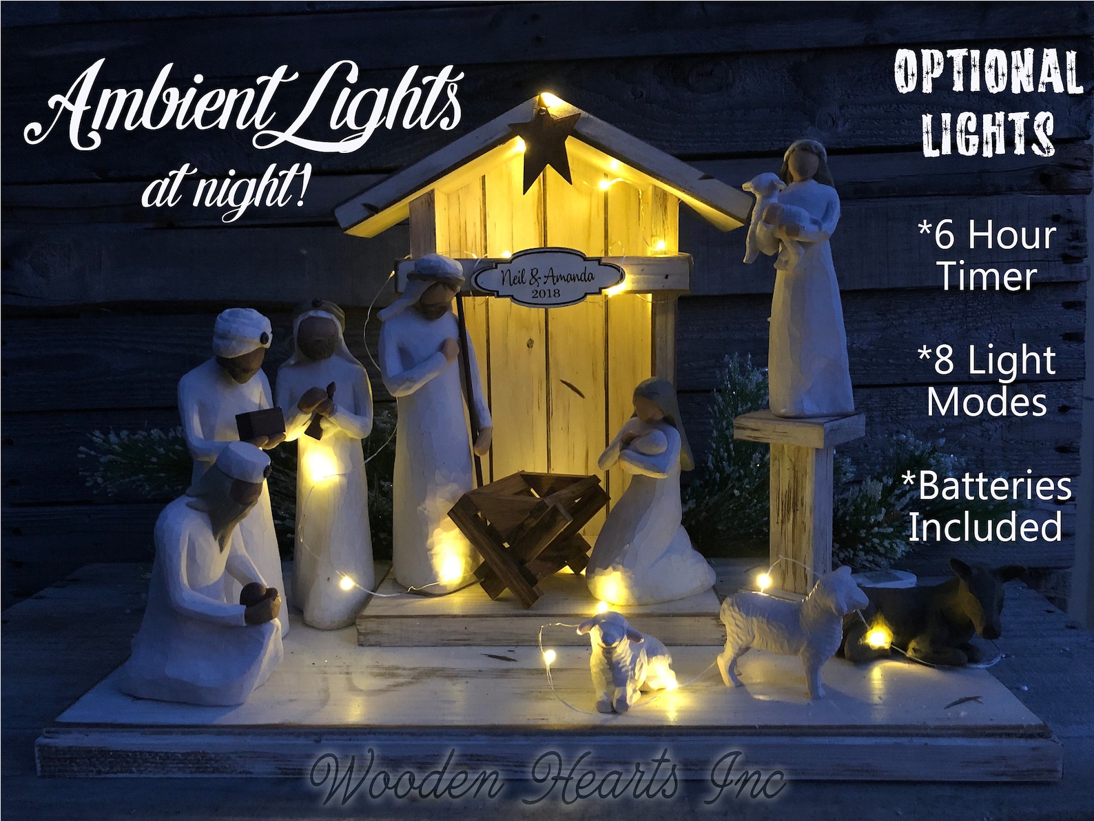 Willow Tree Creche Compatible STABLE WOODEN Nativity lighted - Etsy