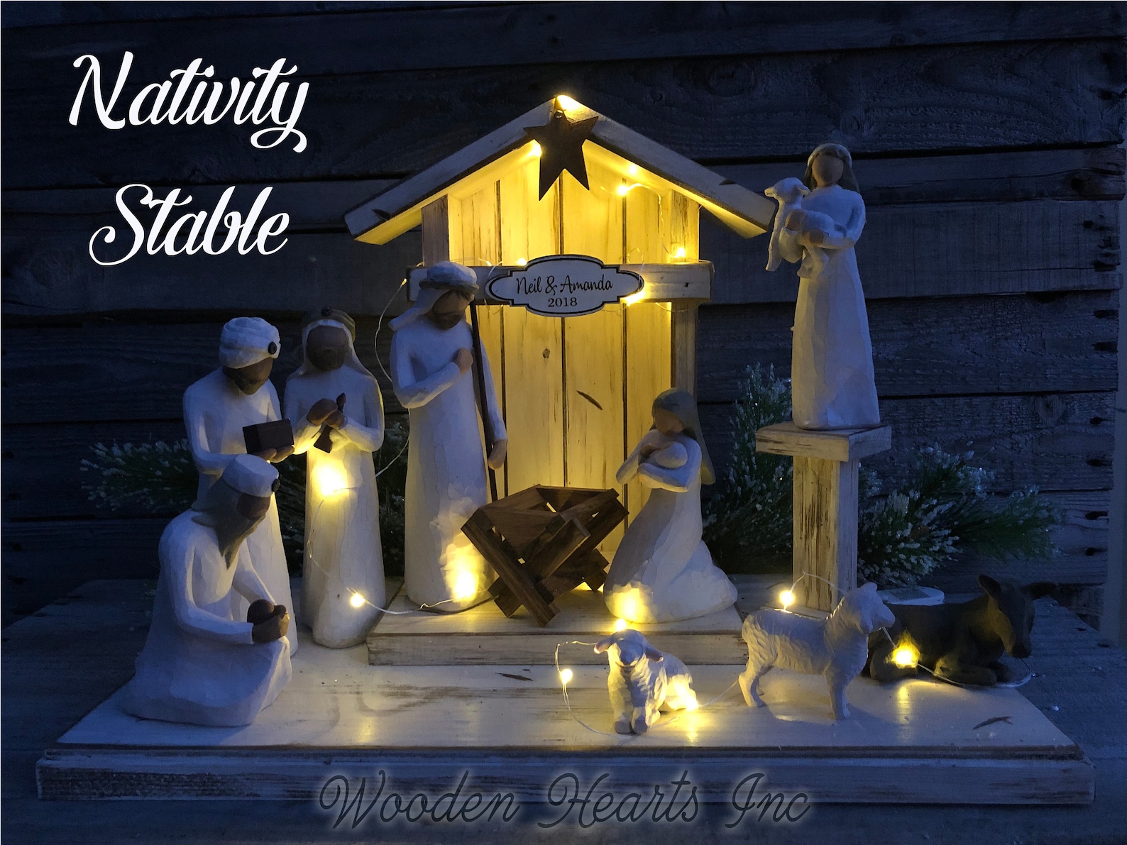 Lighted Wooden Stable Willow Tree Nativity Compatible Creche - Etsy