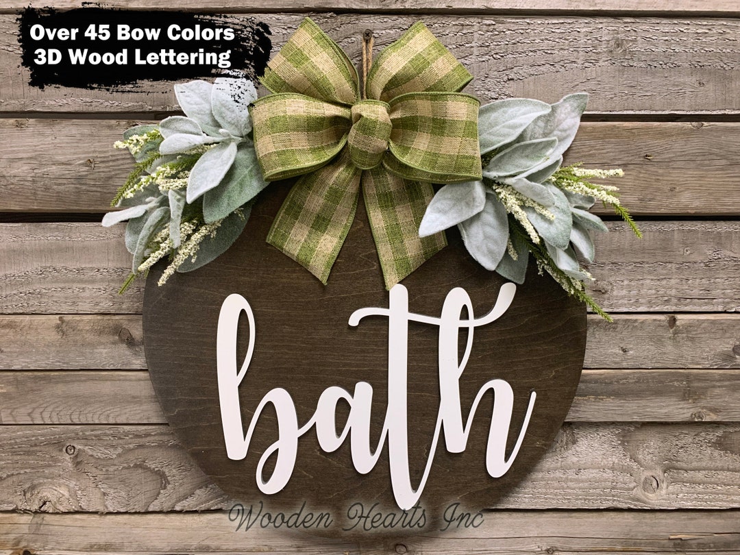 Bath Wall Sign *bathroom Decor *farmhouse BATH 16" Round Sign *wreath ...