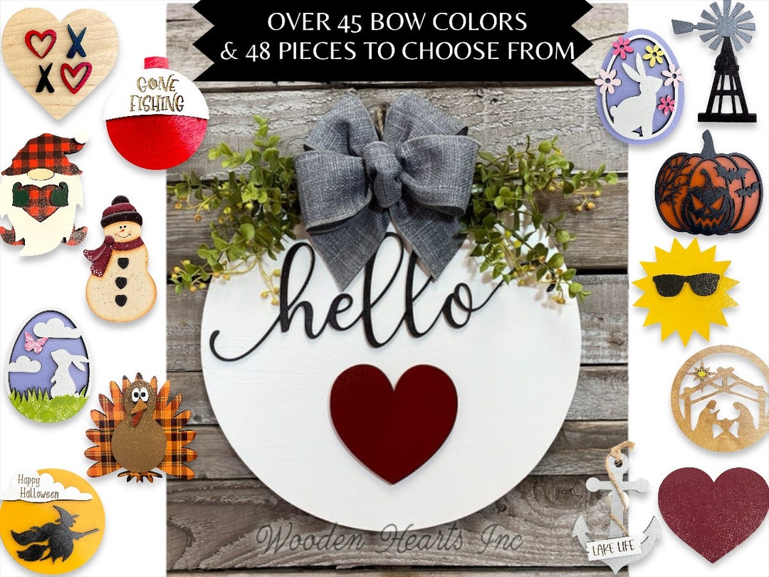 Hello Wreath Sign, Interchangeable Seasonal Decor, 14" Round - Etsy