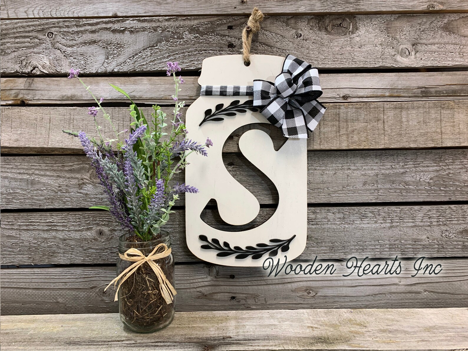 Mason Jar Decor Wall LETTER JAR With BOW Personalized Hanging Sign Last ...