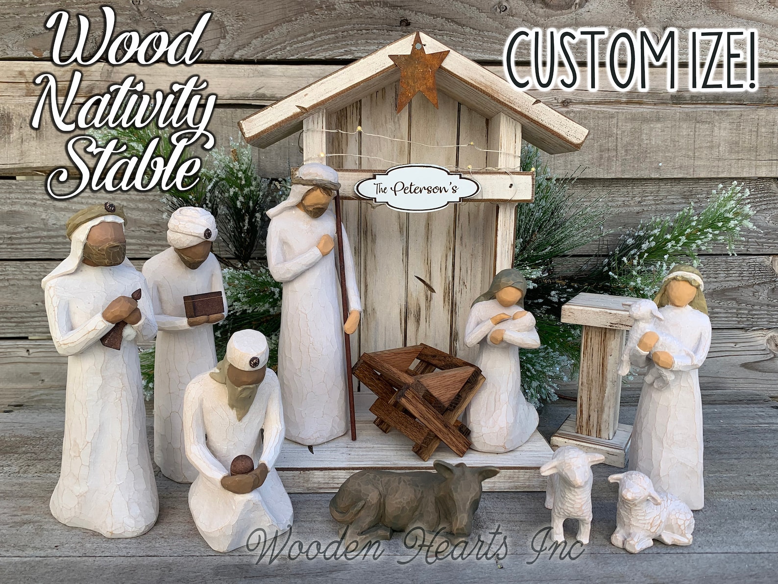 STABLE CRECHE Fits Willow Tree Nativity Fireplace MANTLE Wood Lighted ...