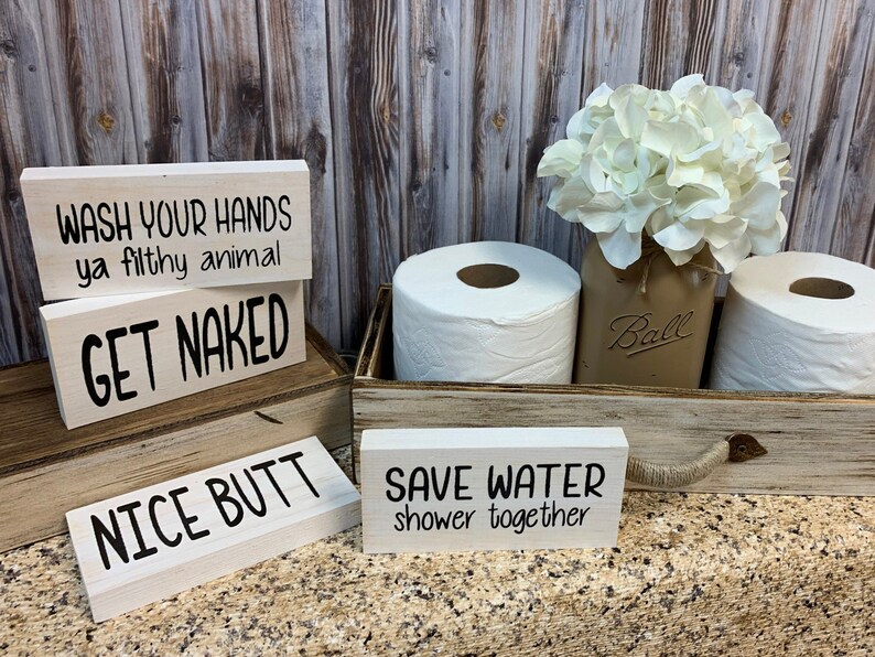 BATHROOM Sign BLOCK Brush Floss Wash Flush Save Water - Etsy