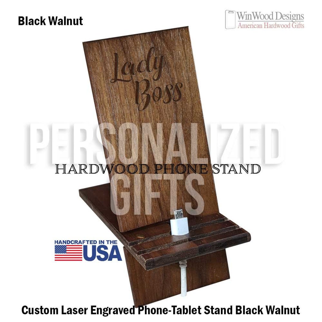 Custom Wood Phone Stand, Personalized Phone Stands, Hardwood Phone ...