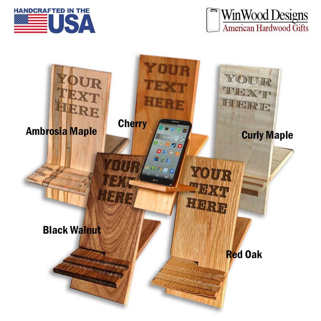 Personalized Phone Stands, Hardwood Tablet Holder, Custom Wood Phone ...