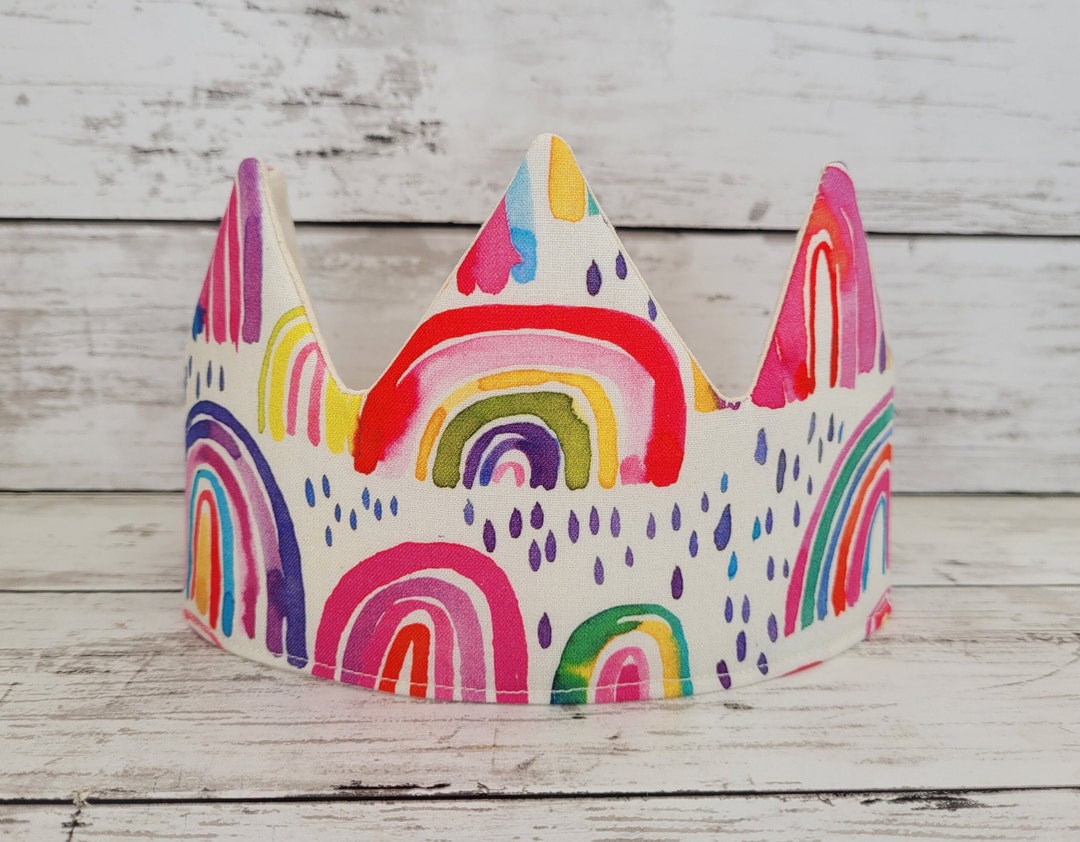 Personalizezd Name Reversible Fabric Birthday Crown rainbows - Etsy