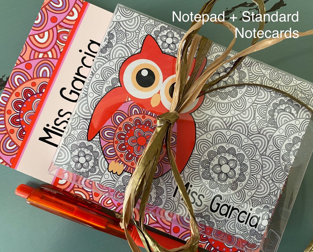 Personalized Teacher Owl Stationary Gift Set Stationary Apple Notepad ...