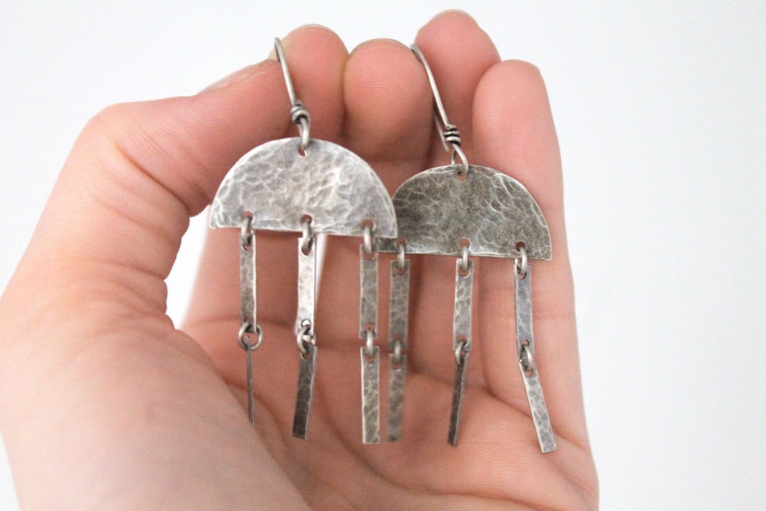 Wind Chime Earrings | Hammered & Oxidized Sterling Silver - Etsy