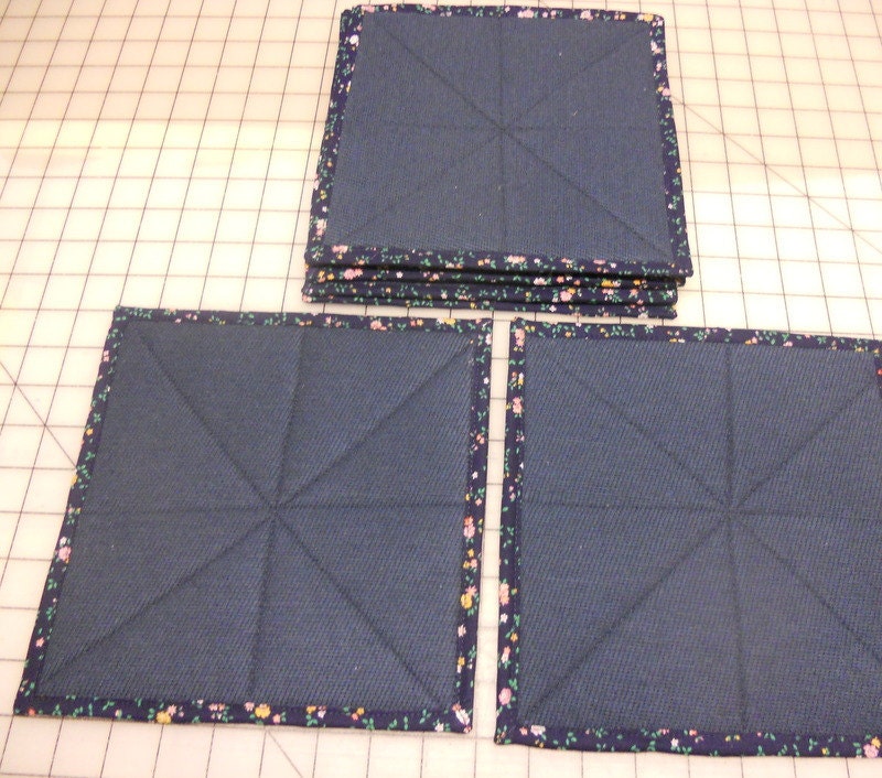 Navy Tapestry Coaster, Quilted Fabric Coaster, Square Coaster, 9 X 9 ...