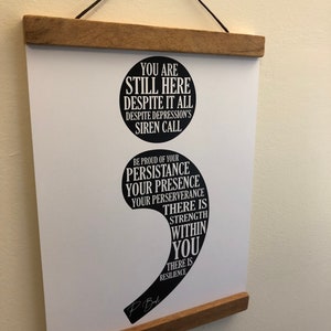 Semicolon Depression Print Mental Health Quote Semicolon Poster ...