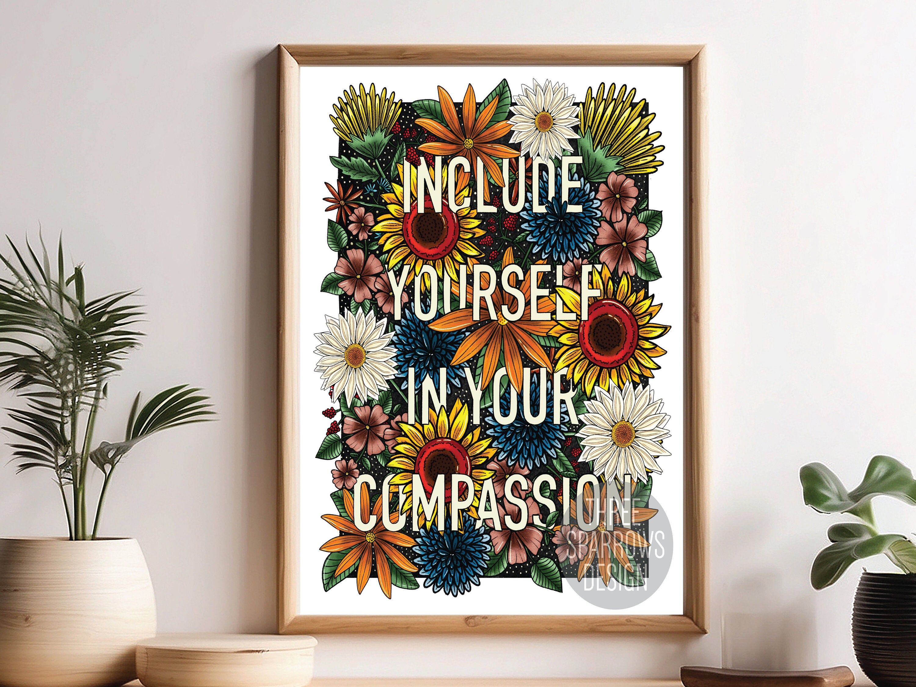 Floral Self Compassion Poster: Mental Health Art Print - Etsy