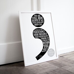 Semicolon Depression Print Mental Health Quote Semicolon Poster ...