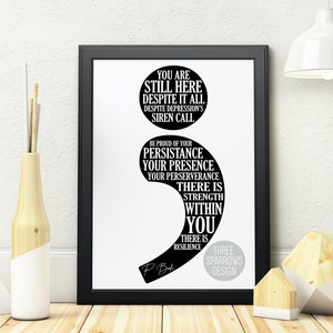 Semicolon Depression Print Mental Health Quote Semicolon Poster ...