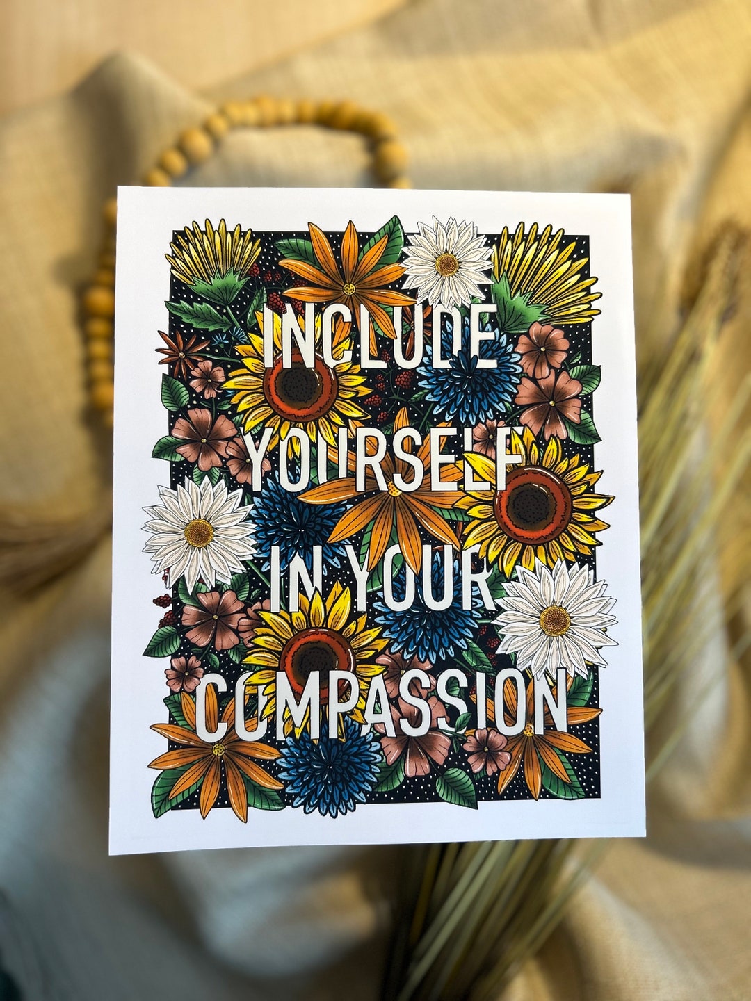 Floral Self Compassion Poster: Mental Health Art Print - Etsy
