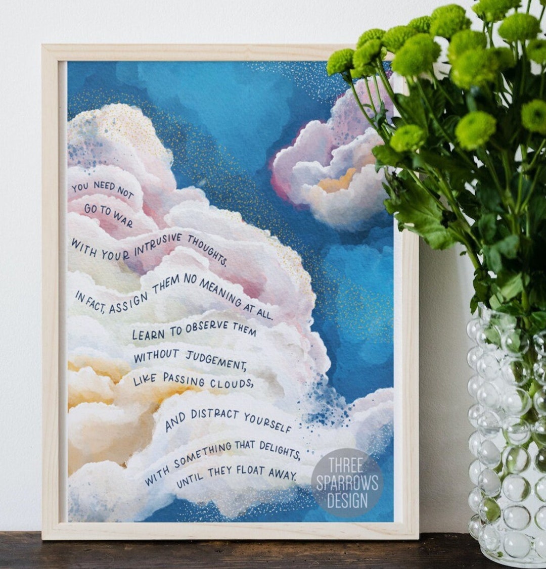 Mindfulness Intrusive Thoughts Print Watercolor Therapy Office Decor ...