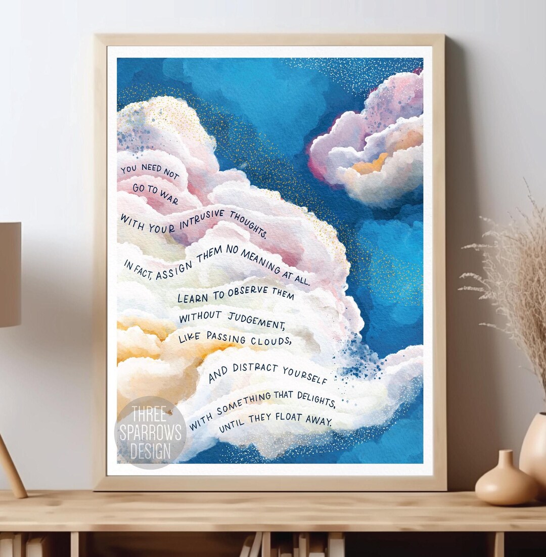 Mindfulness Intrusive Thoughts Print: Watercolor Therapy Decor - Etsy