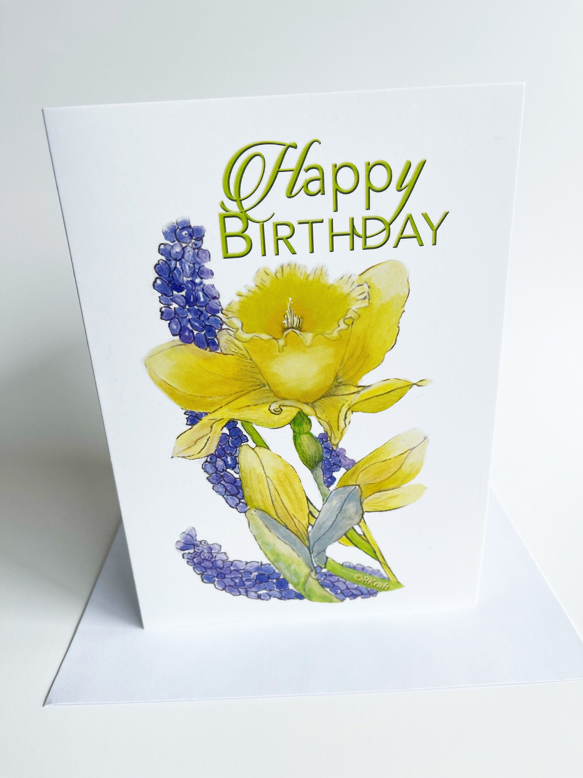 Daffodil Birthday Card Watercolor Daffodil With Very Peri Buds Design ...