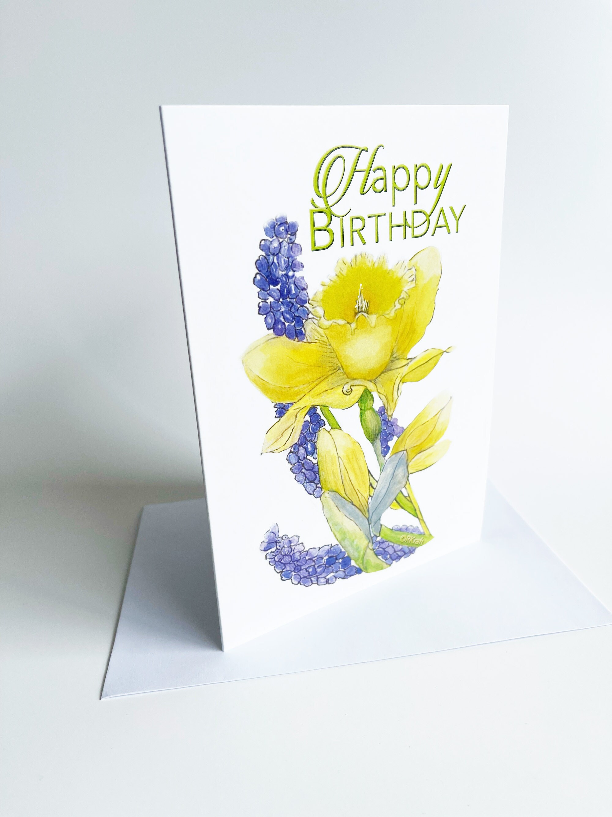 Daffodil Birthday Card Watercolor Daffodil With Very Peri Buds Design ...