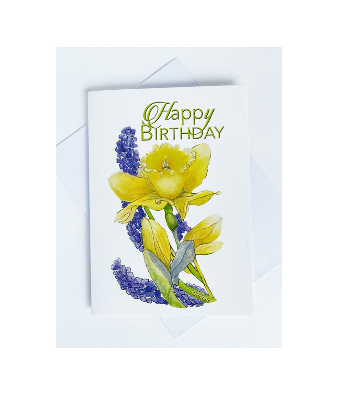 Daffodil Birthday Card Watercolor Daffodil With Very Peri Buds Design ...