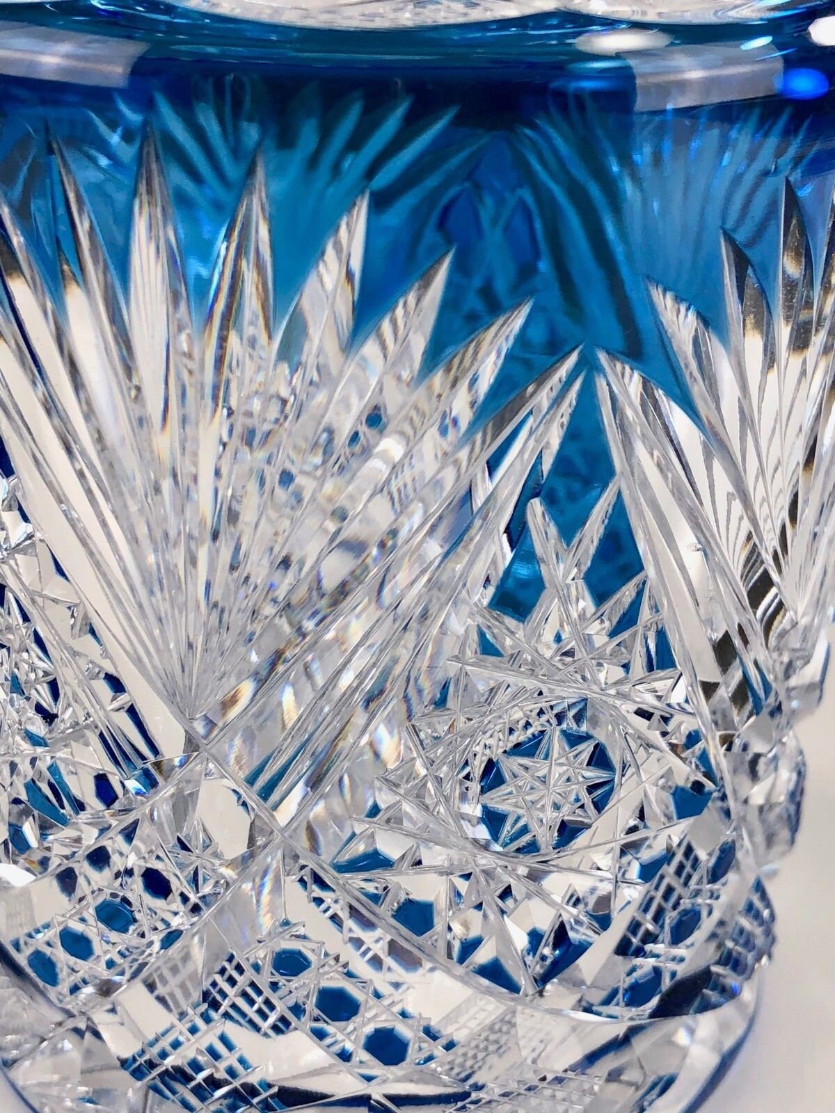 Val St Lambert Cut Glass Blue Cut To Clear Covered Jar Spectacular Blue ...