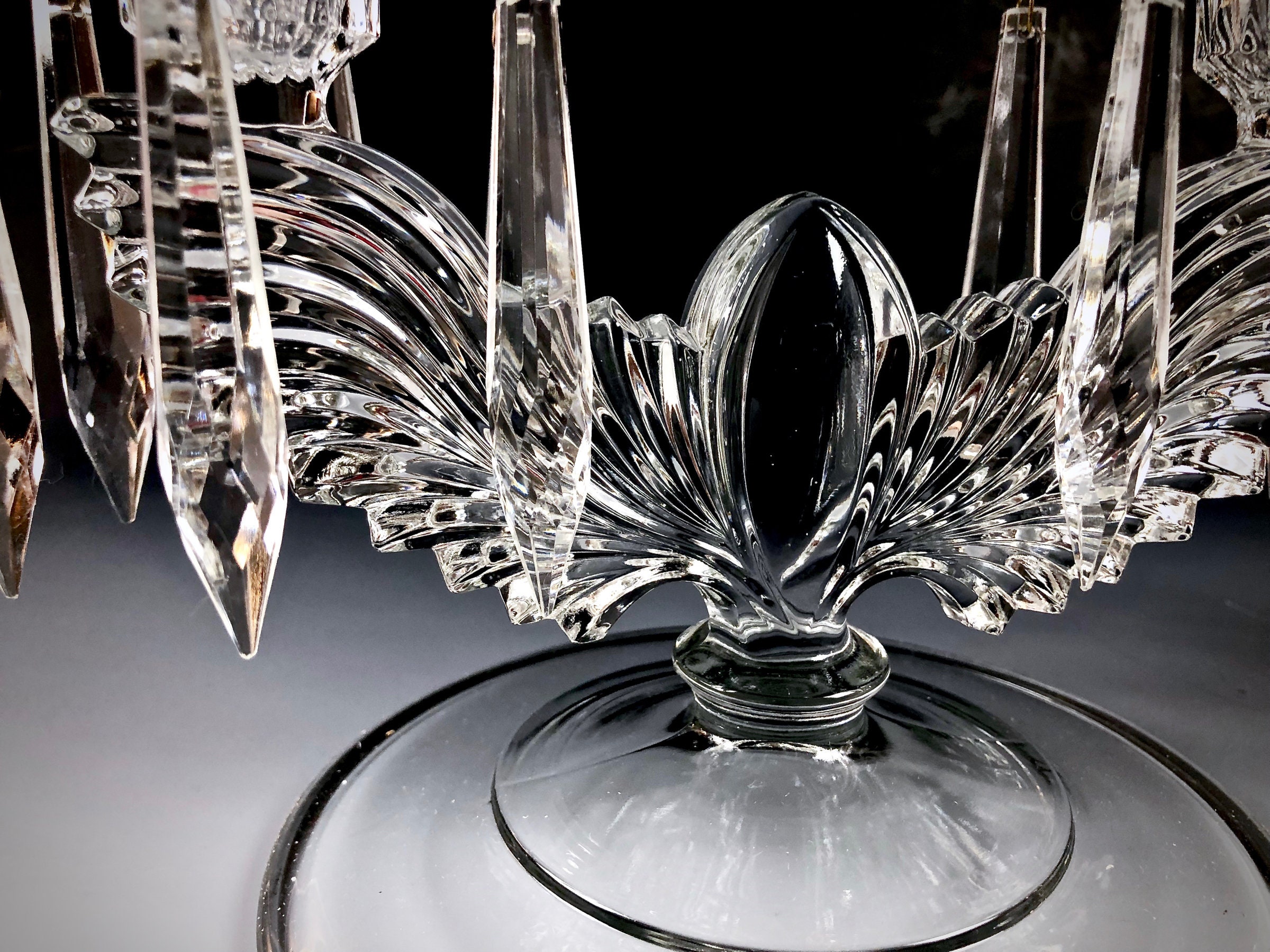 Vintage NEW MARTINSVILLE Crystal Eagles Pair of Double Candlesticks w ...
