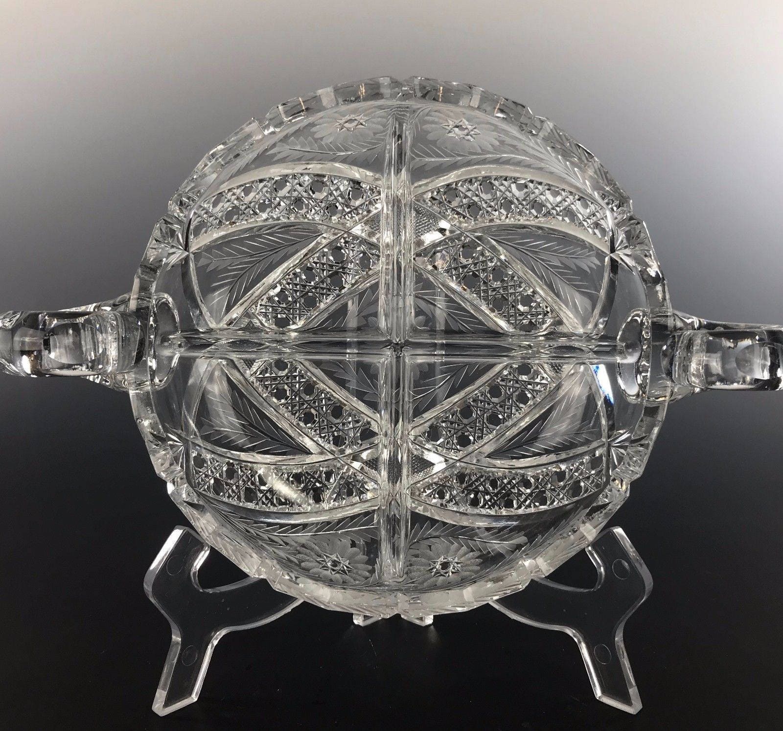 Fry Cut Glass PERSHING Pattern American Brilliant Caboret Divided Dish ABP