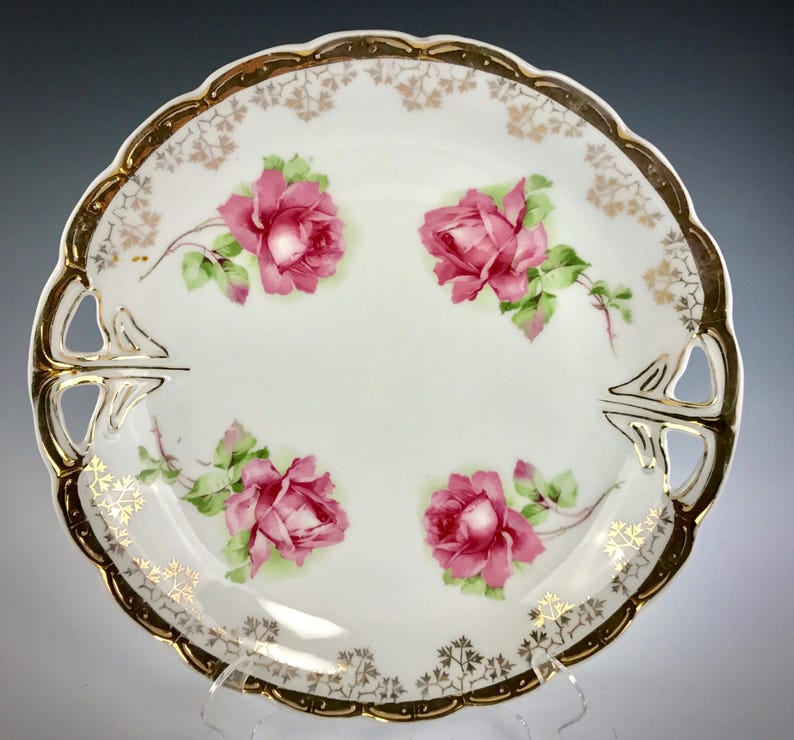Antique VICTORIAN CAKE PLATE German Porcelain With Rose Decoration ...