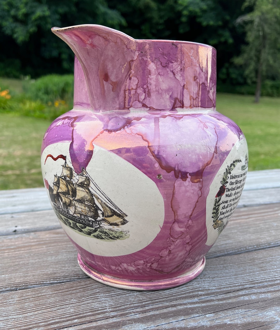 Staffordshire Sunderland Lustreware Water Pitcher Clipper Ship Verse ...