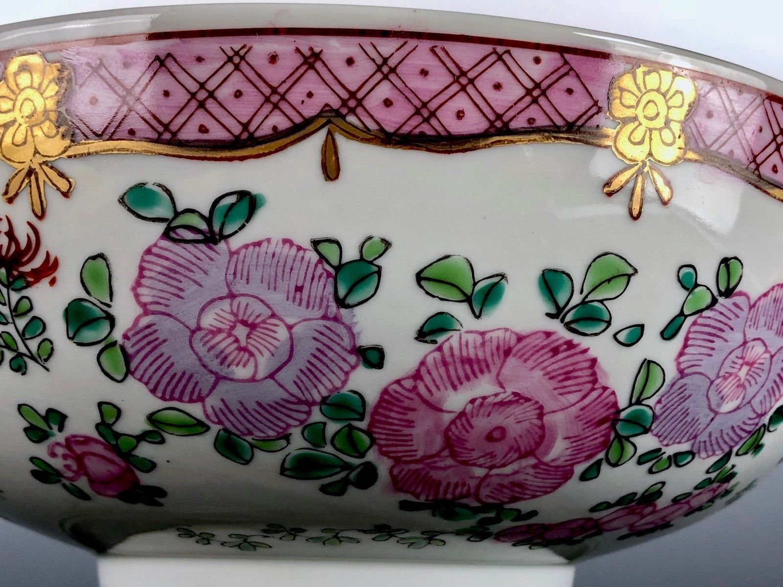 Antique ADAMS Floral Lowestoft Hand Painted Chinoiserie Bowl