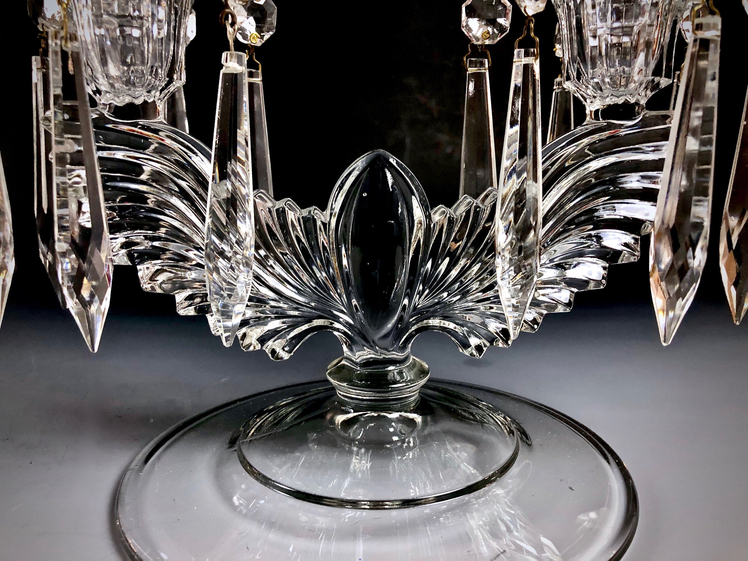 Vintage NEW MARTINSVILLE Crystal Eagles Pair of Double Candlesticks w ...