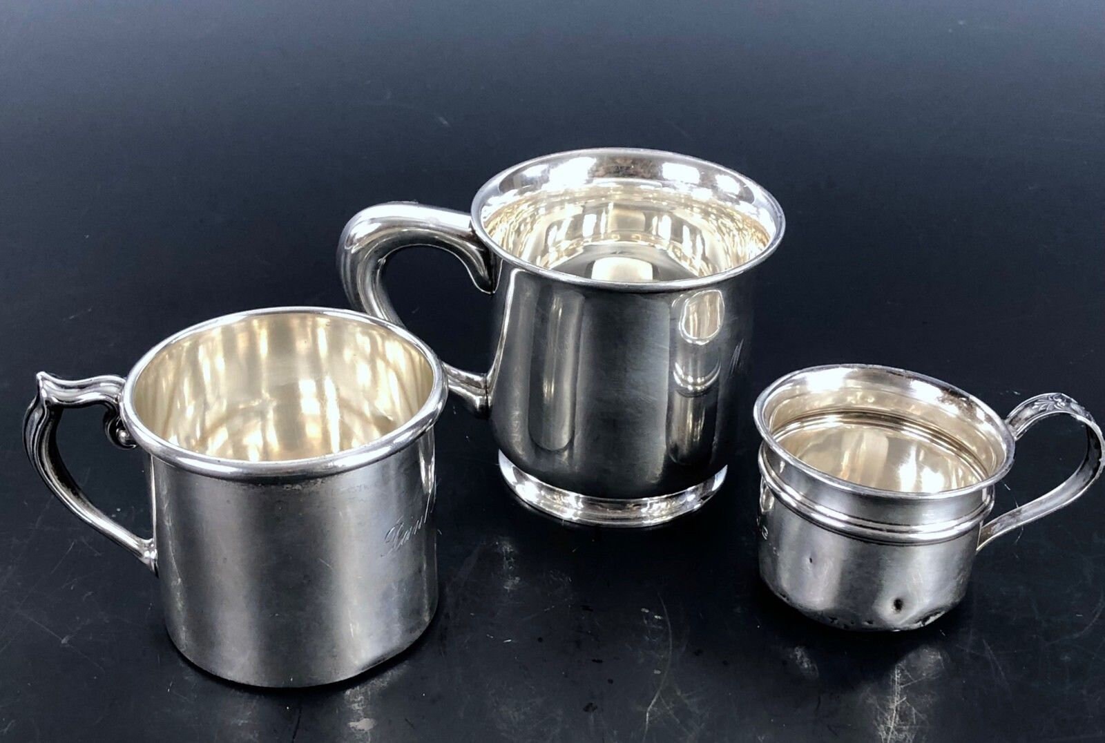 Antique STERLING SILVER Child's Cups Engraved Lot of 3