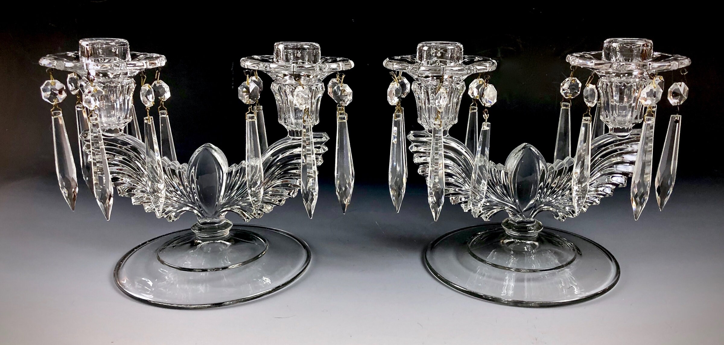 Vintage NEW MARTINSVILLE Crystal Eagles Pair of Double Candlesticks w ...