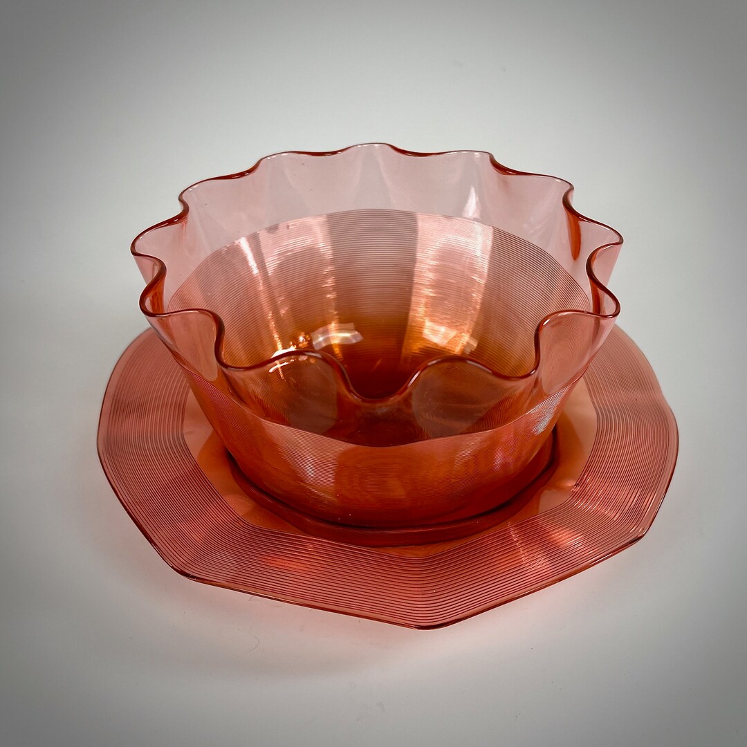 STEVENS AND WILLIAMS Threaded Glass Finger Bowl Underplate Watermelon ...