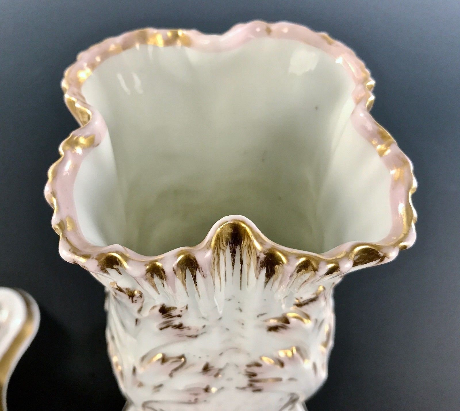 Antique OLD PARIS PORCELAIN Mantle Vases Hand Painted Birds Flowers